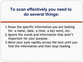 Skimming and scanning skills | PPT