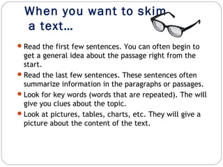 skimming and scanning | PPT