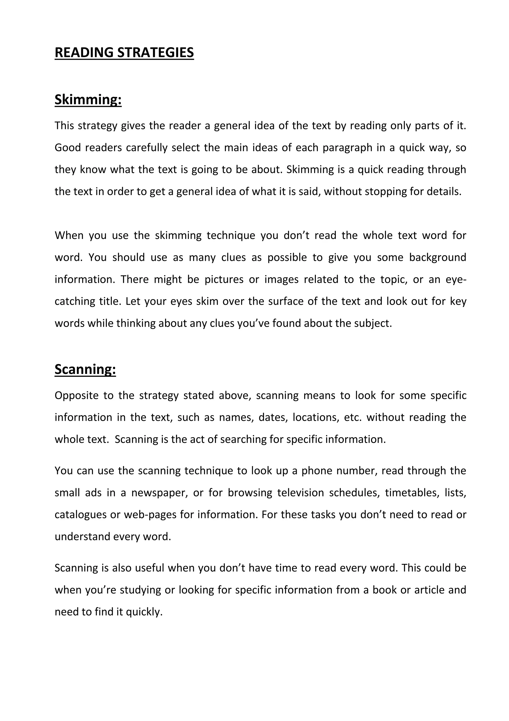 Reading strategies | PDF