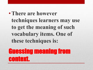 Reading strategies: Guessig from context | PPTX