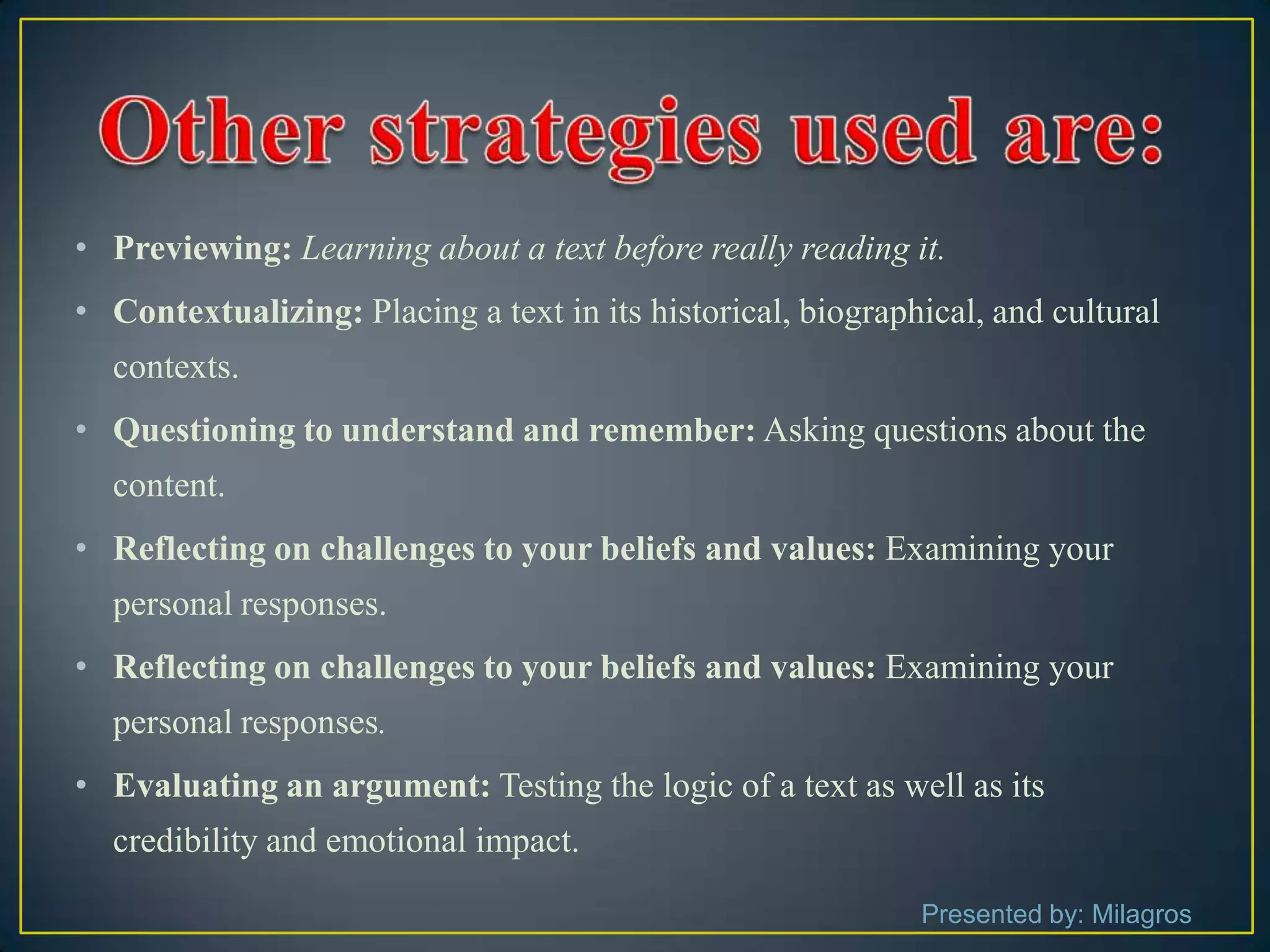 Reading strategies presentation | PPTX