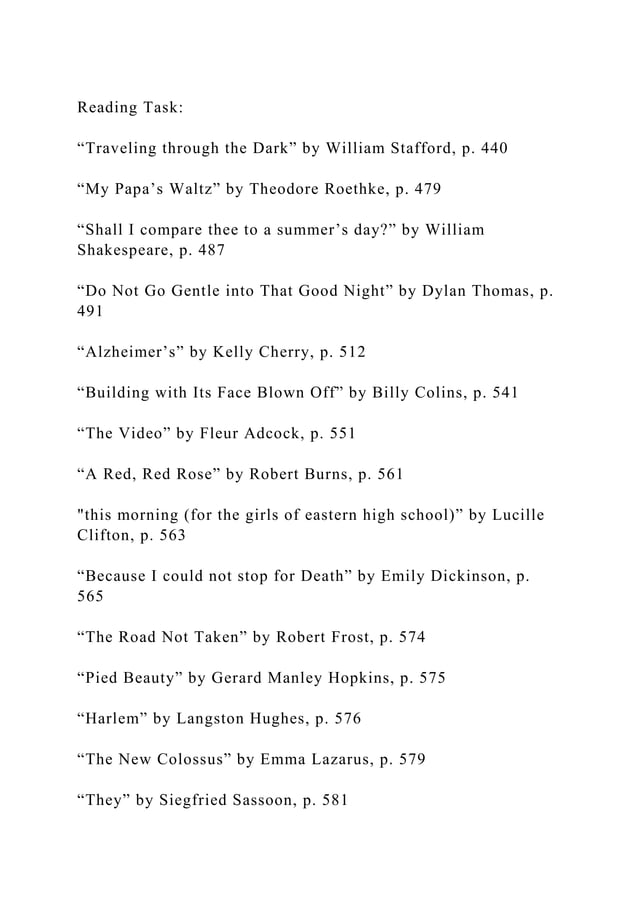 Reading TaskTraveling through the Dark” by William Stafford, p.docx ...