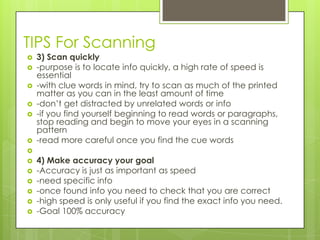 Reading techniques skimming vs scanning | PPTX