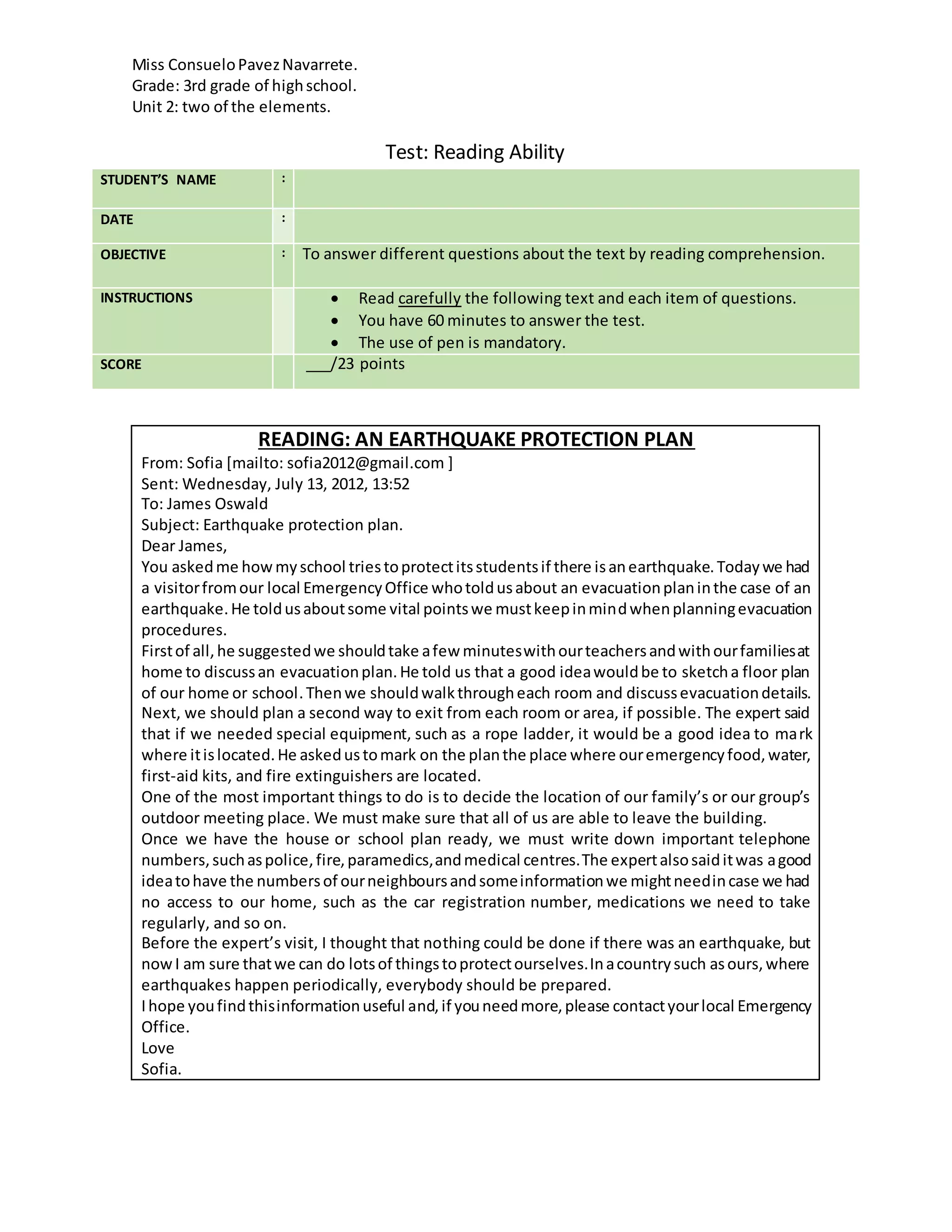 Reading test | PDF