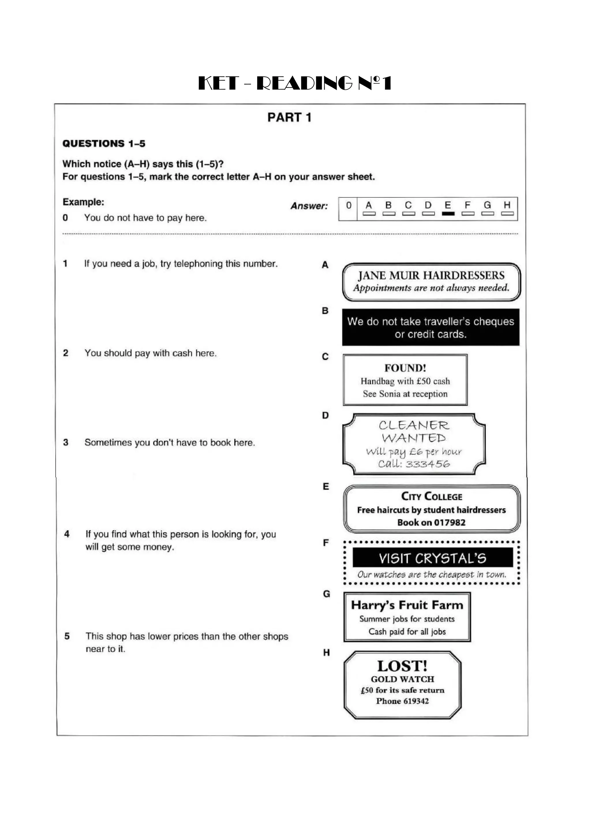 Reading test ket 1 | PDF