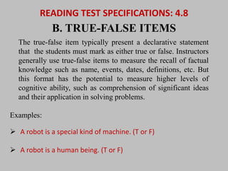 Reading test specifications assignment-01-ppt | PPTX