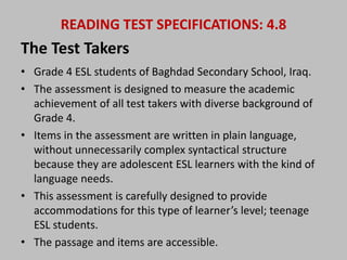 Reading test specifications assignment-01-ppt | PPTX
