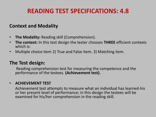 Reading test specifications assignment-01-ppt | PPTX