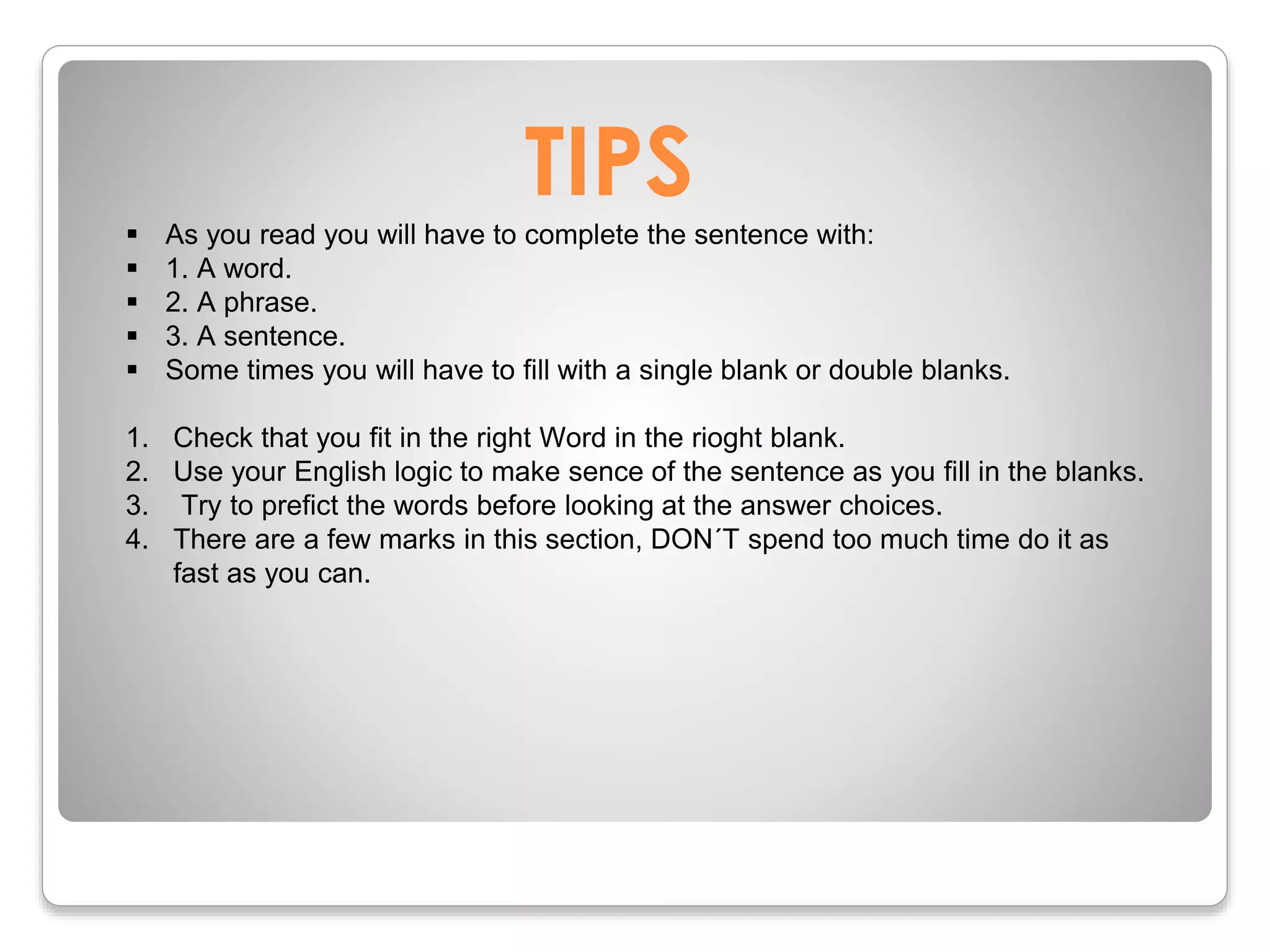 Reading Text completion | PPTX