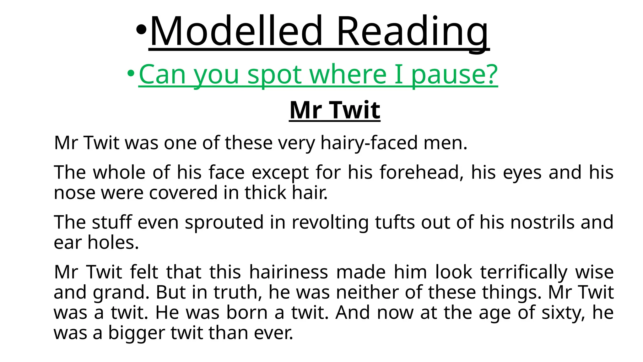 Reading comprehension style questions about Roald Dahl the twits | PPTX