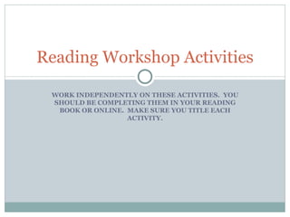 Reading Workshop Activities | PPT