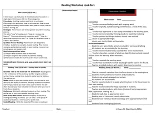 Reading workshop look fors | PPT
