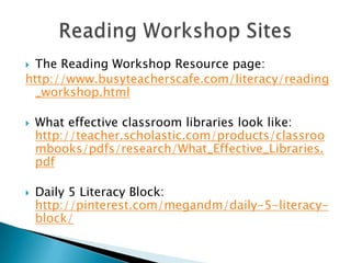 Reading workshop structure | PPTX | Homework and Study | Education