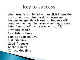 Reading workshop structure | PPTX | Homework and Study | Education