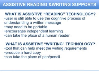 Assistive Technology Reading and Writing Tools | PPT