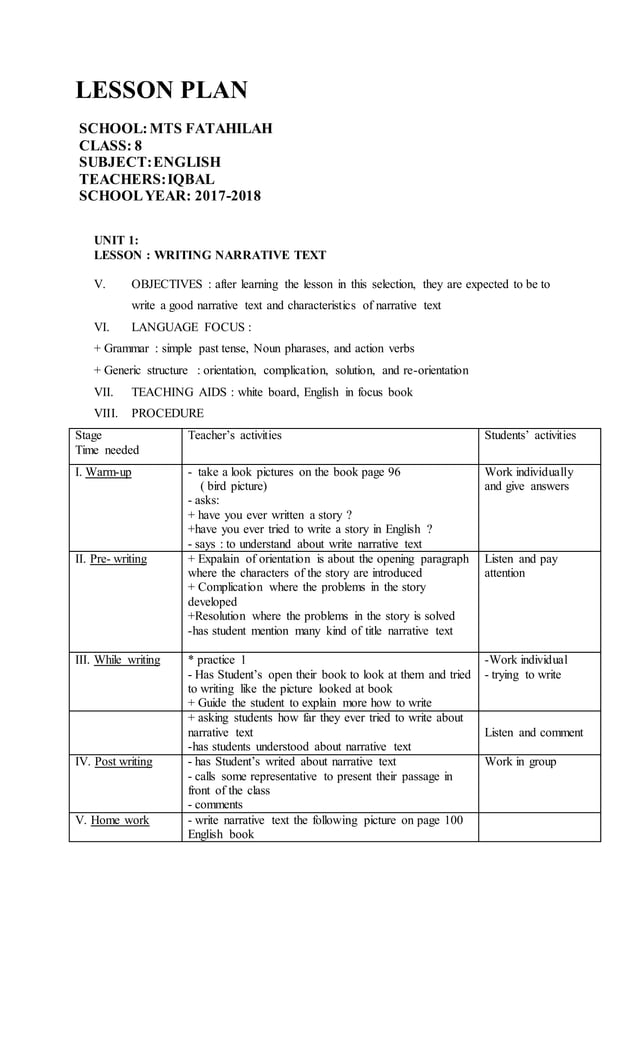 Reading & writing lesson mts | PDF