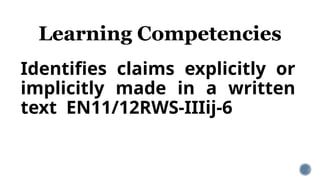 READING & WRITING SKILLS-Types Claims.pptx