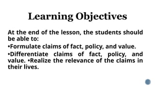 READING & WRITING SKILLS-Types Claims.pptx