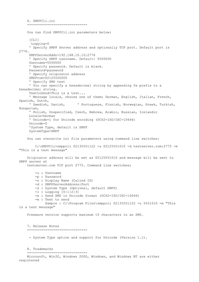 SMPPCli Readme | TXT | Operating Systems | Computer Software and Applications