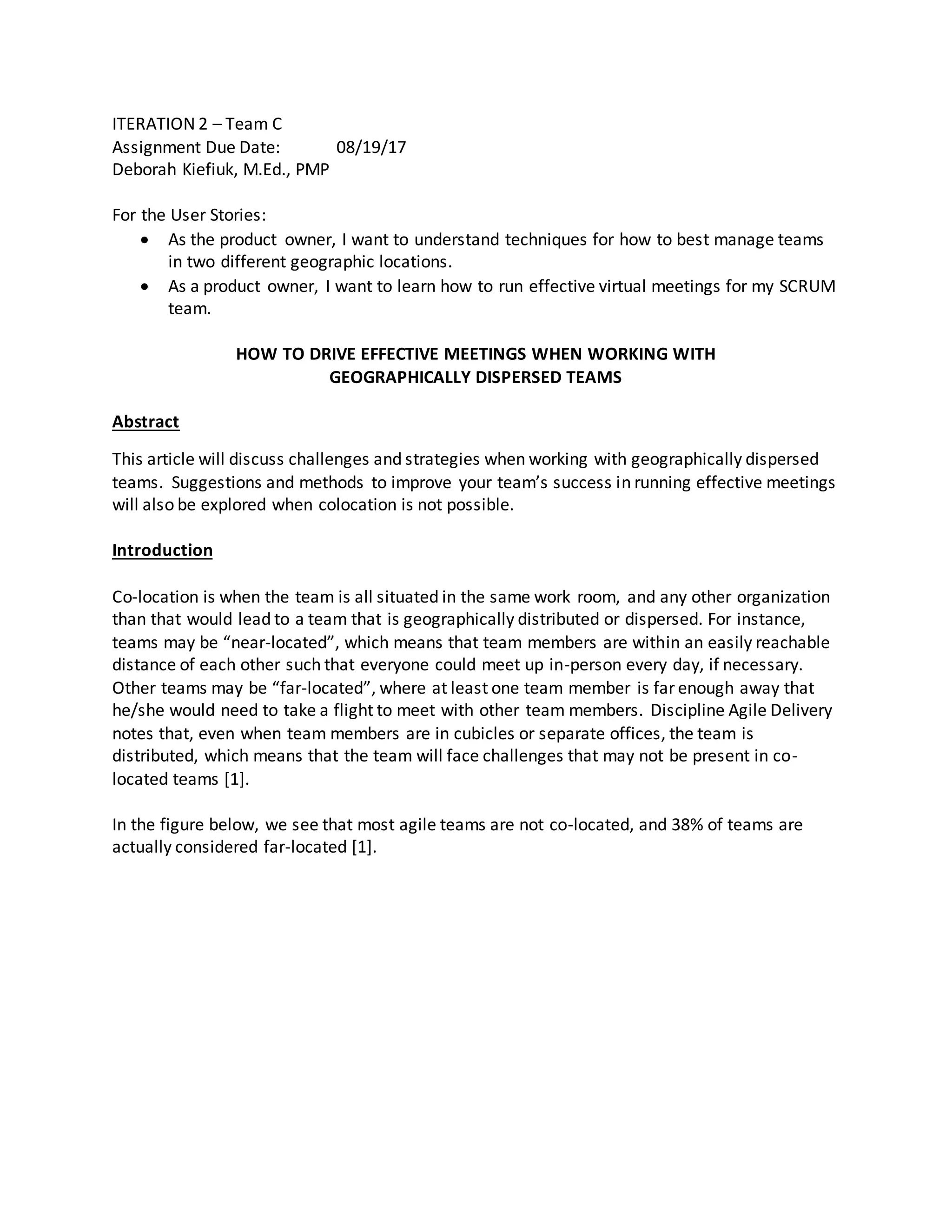 Agile/SCRUM - Effective Meetings with Geographically Dispersed Teams | PDF