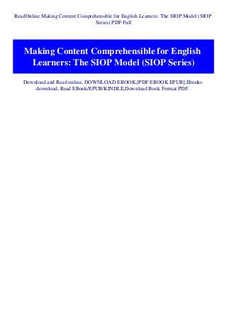 ReadOnline Making Content Comprehensible for English Learners The SIOP ...