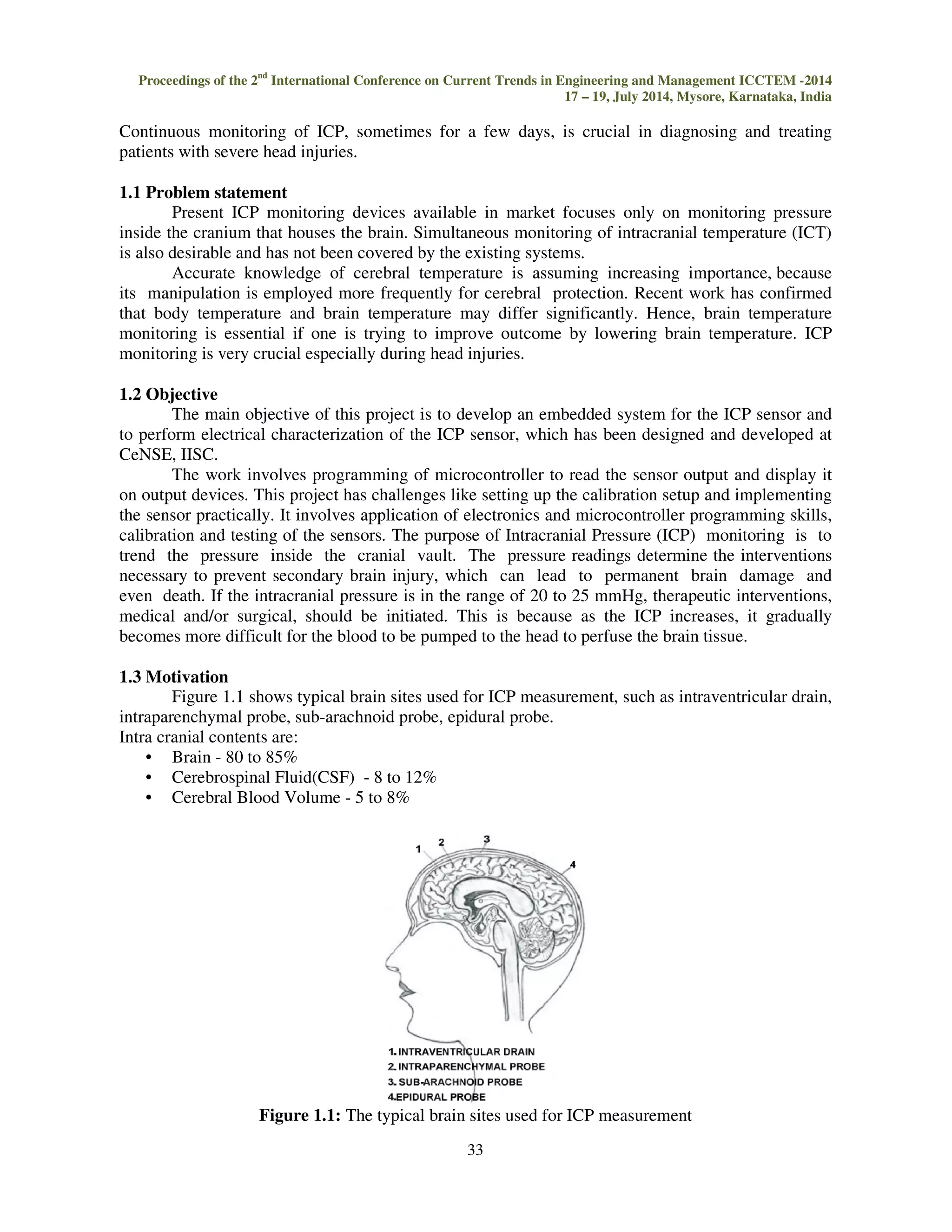 Readout and functional electronics for intracranial pressure icp sensor ...