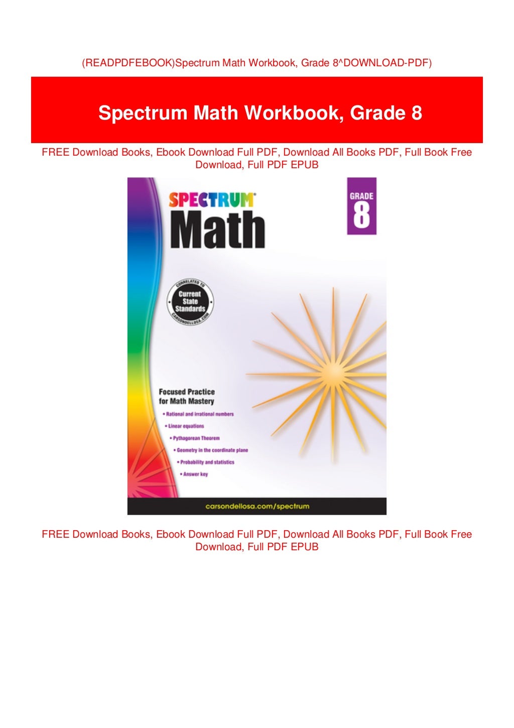 (READPDFEBOOK)Spectrum Math Workbook, Grade 8^DOWNLOAD-PDF)