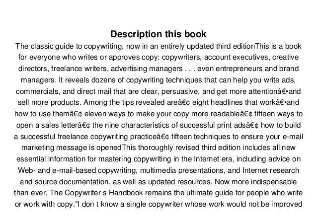 Read The Copywriter s Handbook: A Step-By-Step Guide To Writing Copy ...