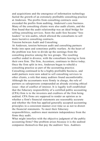 Read the Ethics case, A Sad Tale The Demise of Arthur Anderson .docx