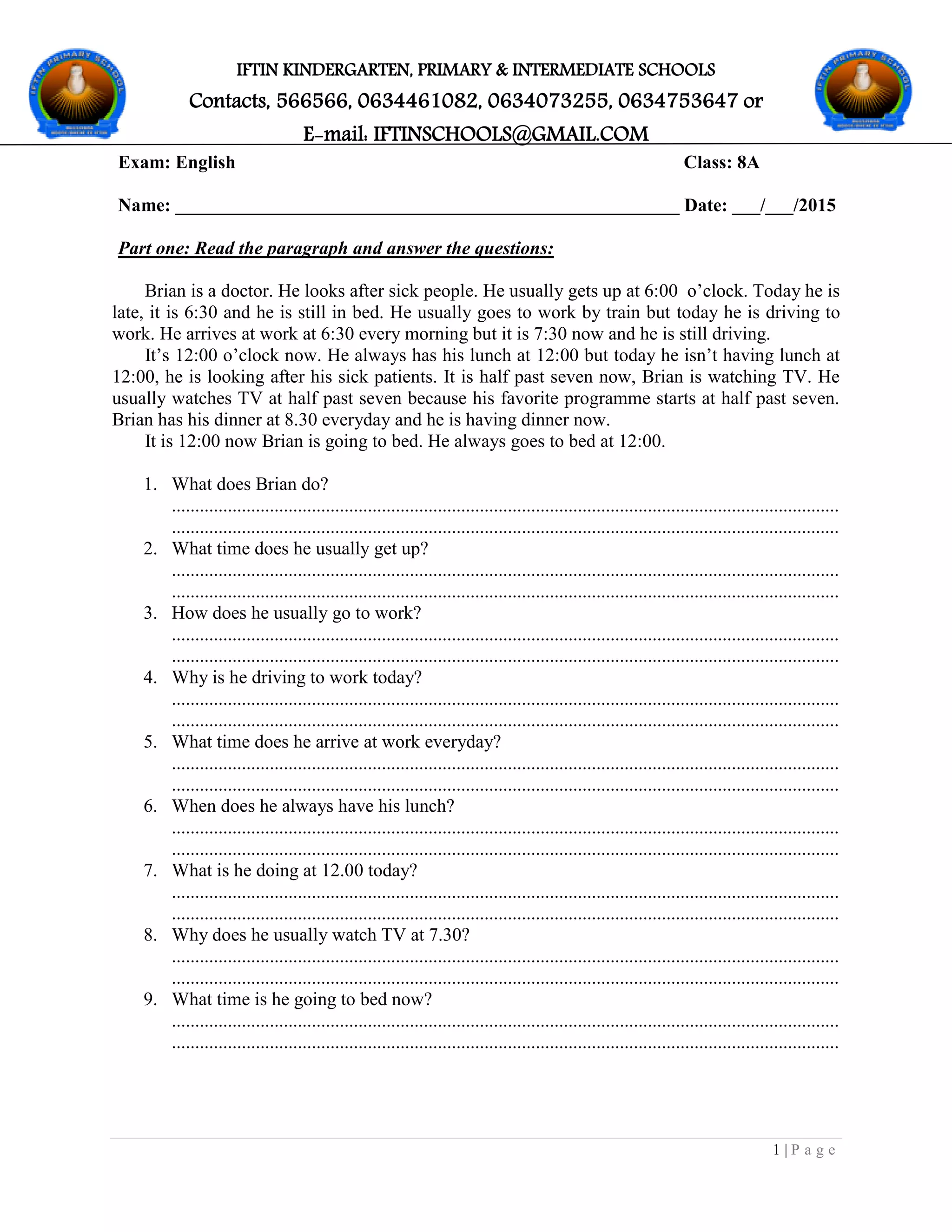 Read the paragraph and answer the questions | PDF