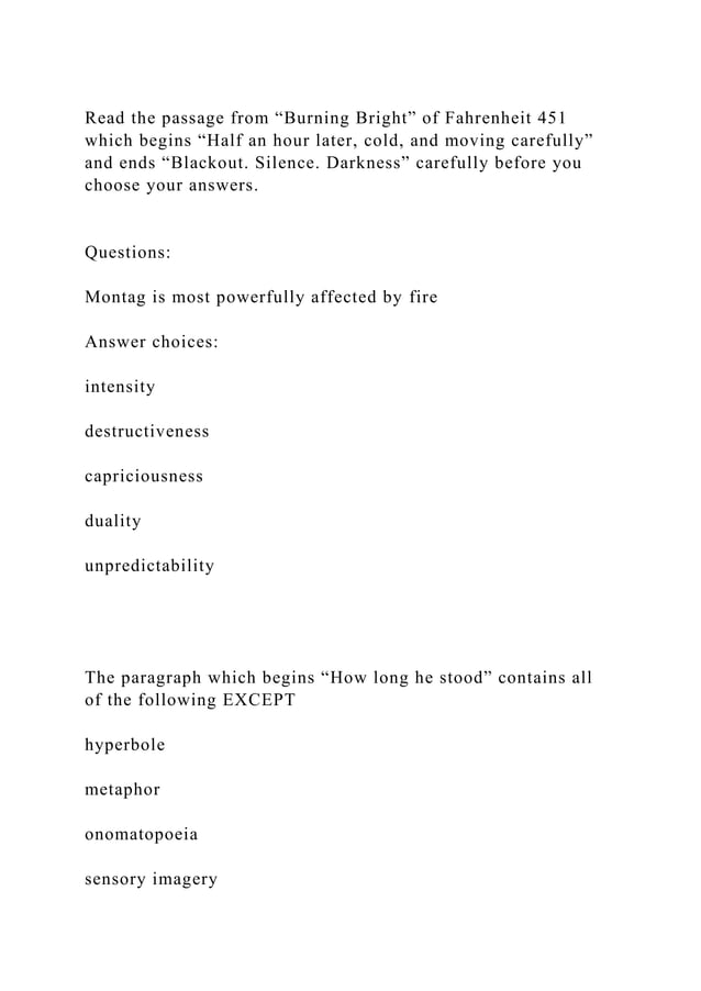 Read the passage from Burning Bright” of Fahrenheit 451 which begin.docx