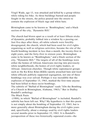 Read the poem Ballad of Birmingham,” by Dudley Randall, on p. 378.docx ...