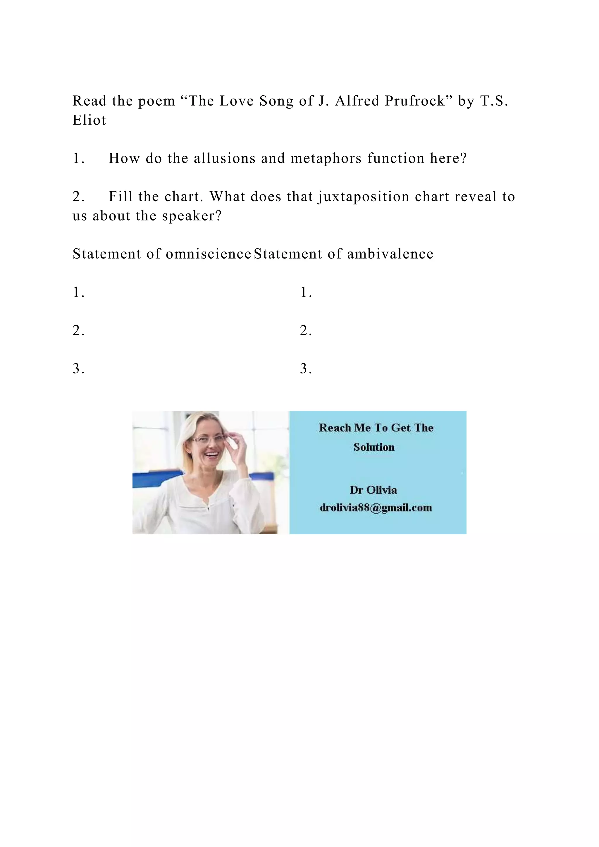 Read the poem The Love Song of J. Alfred Prufrock” by T.S. Eliot .docx