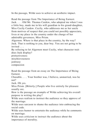 Read the statement from a paper on The Importance of Being Earnest.docx