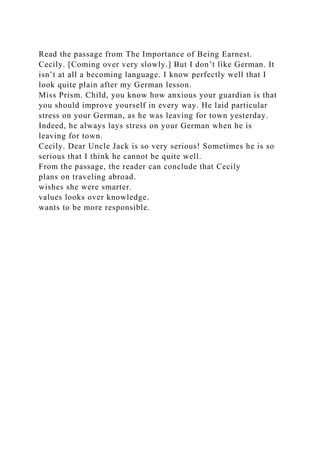 Read the statement from a paper on The Importance of Being Earnest.docx