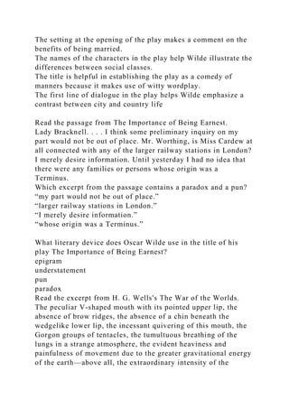 Read the statement from a paper on The Importance of Being Earnest.docx