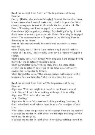 Read the statement from a paper on The Importance of Being Earnest.docx