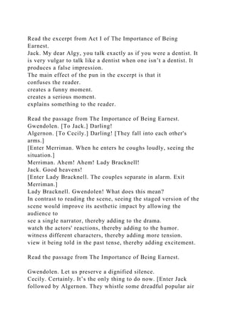 Read the statement from a paper on The Importance of Being Earnest.docx