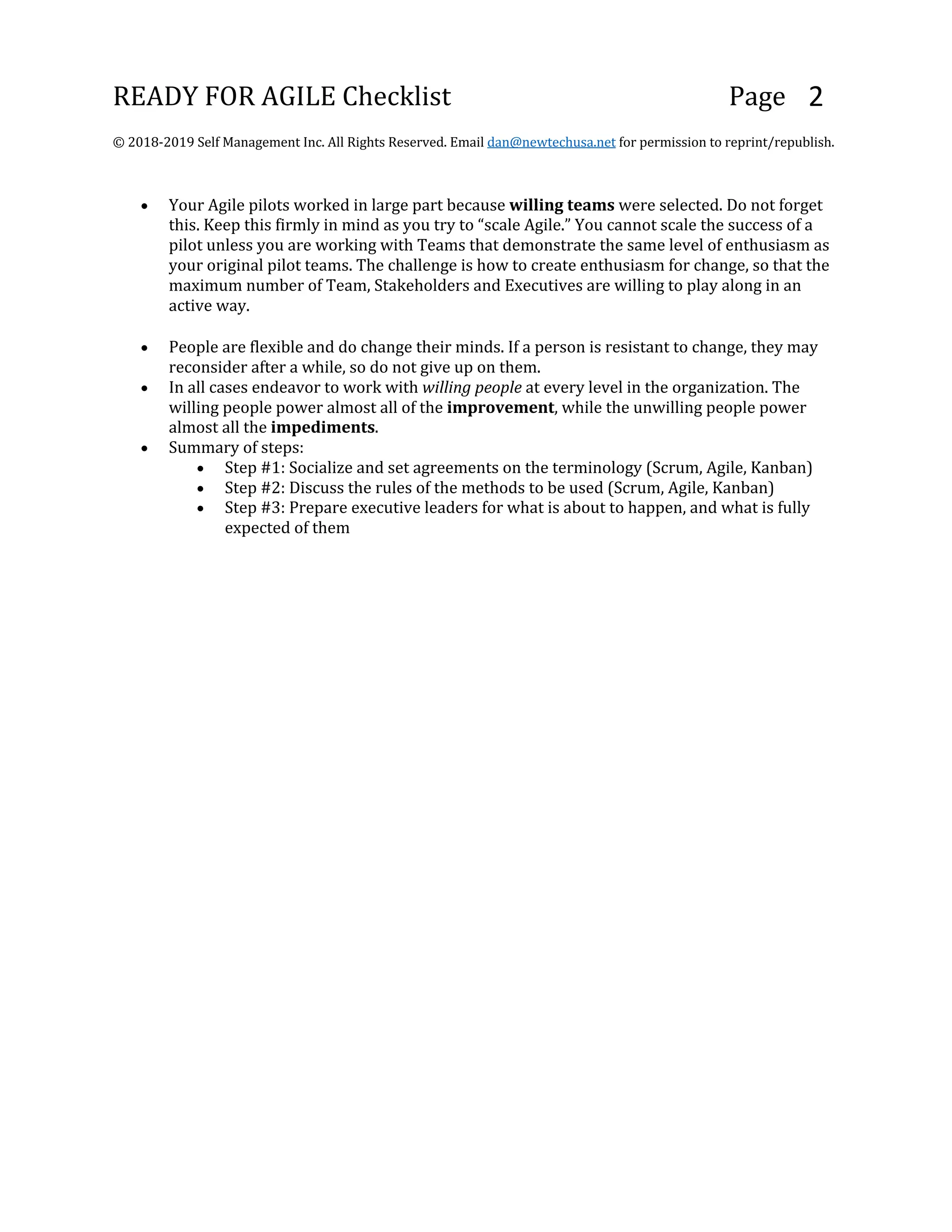 Ready For Agile Checklist - Inviting Leadership by Daniel Mezick | PDF