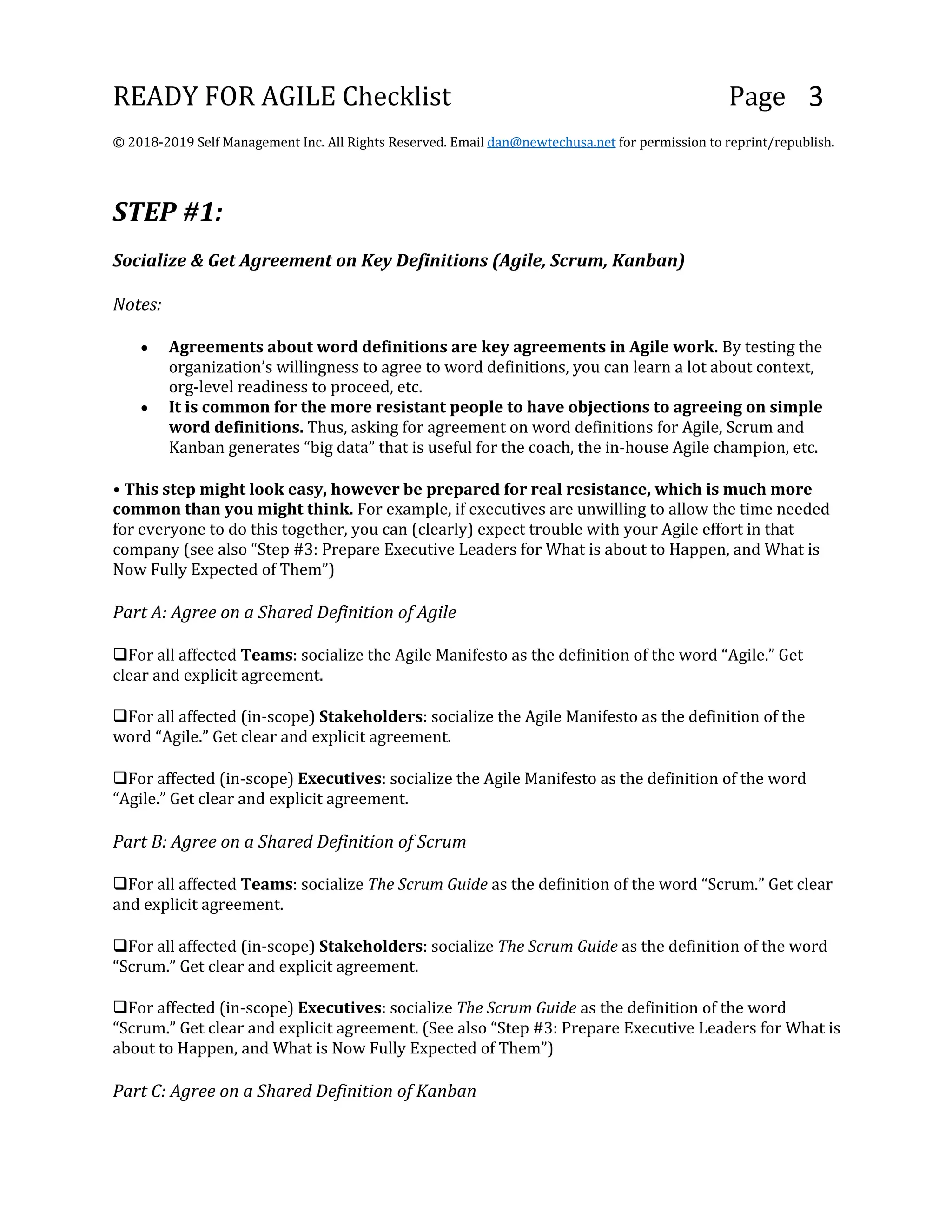 Ready For Agile Checklist - Inviting Leadership by Daniel Mezick | PDF