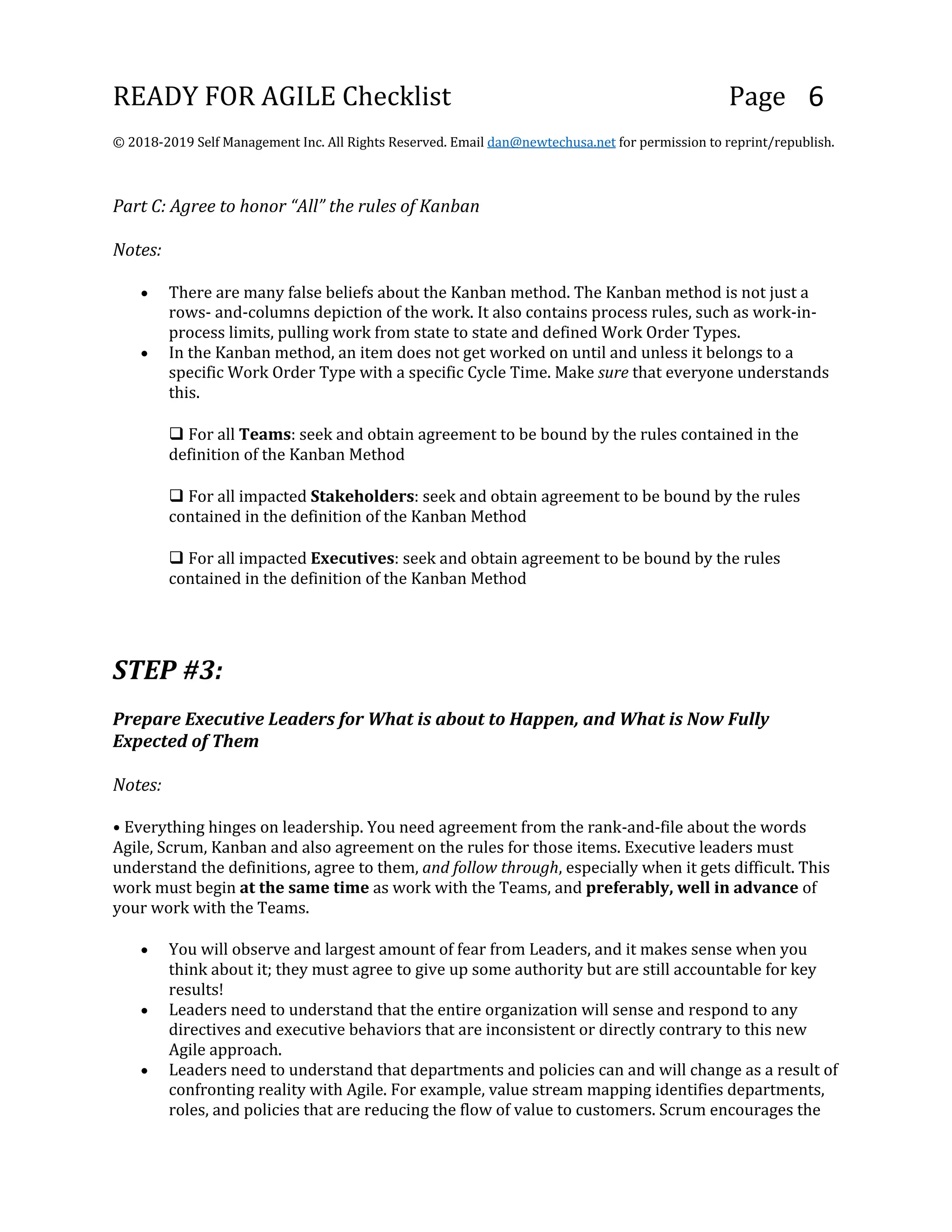 Ready For Agile Checklist - Inviting Leadership by Daniel Mezick | PDF