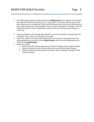 Ready For Agile Checklist - Inviting Leadership by Daniel Mezick | PDF