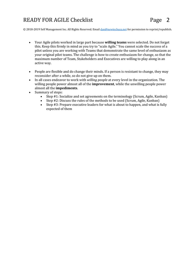 Ready For Agile Checklist - Inviting Leadership by Daniel Mezick | PDF