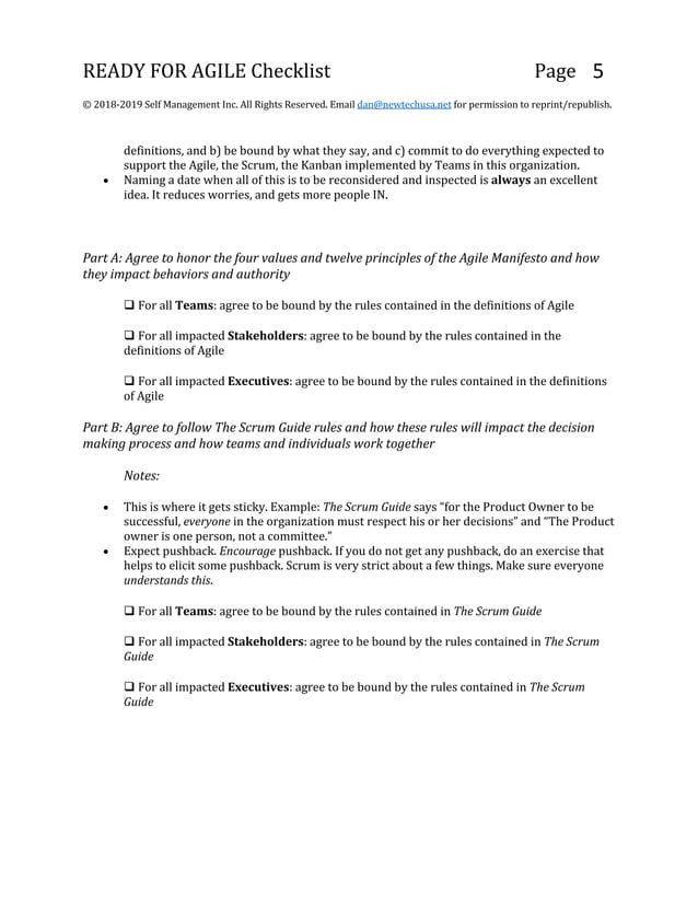 Ready For Agile Checklist - Inviting Leadership by Daniel Mezick | PDF