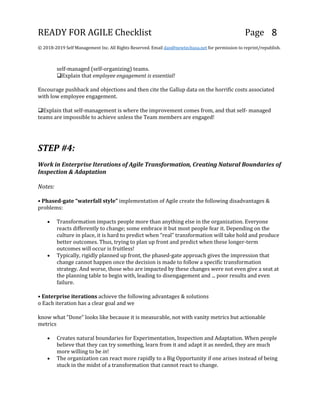 Ready For Agile Checklist - Inviting Leadership by Daniel Mezick | PDF