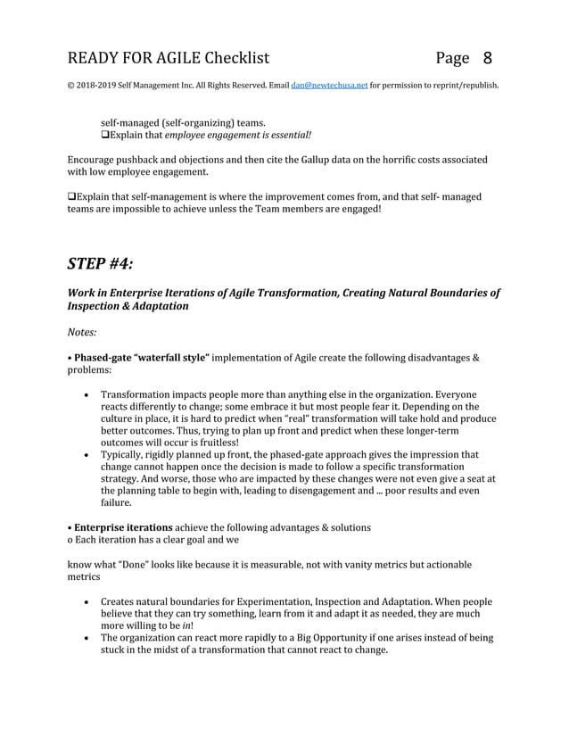 Ready For Agile Checklist - Inviting Leadership by Daniel Mezick | PDF