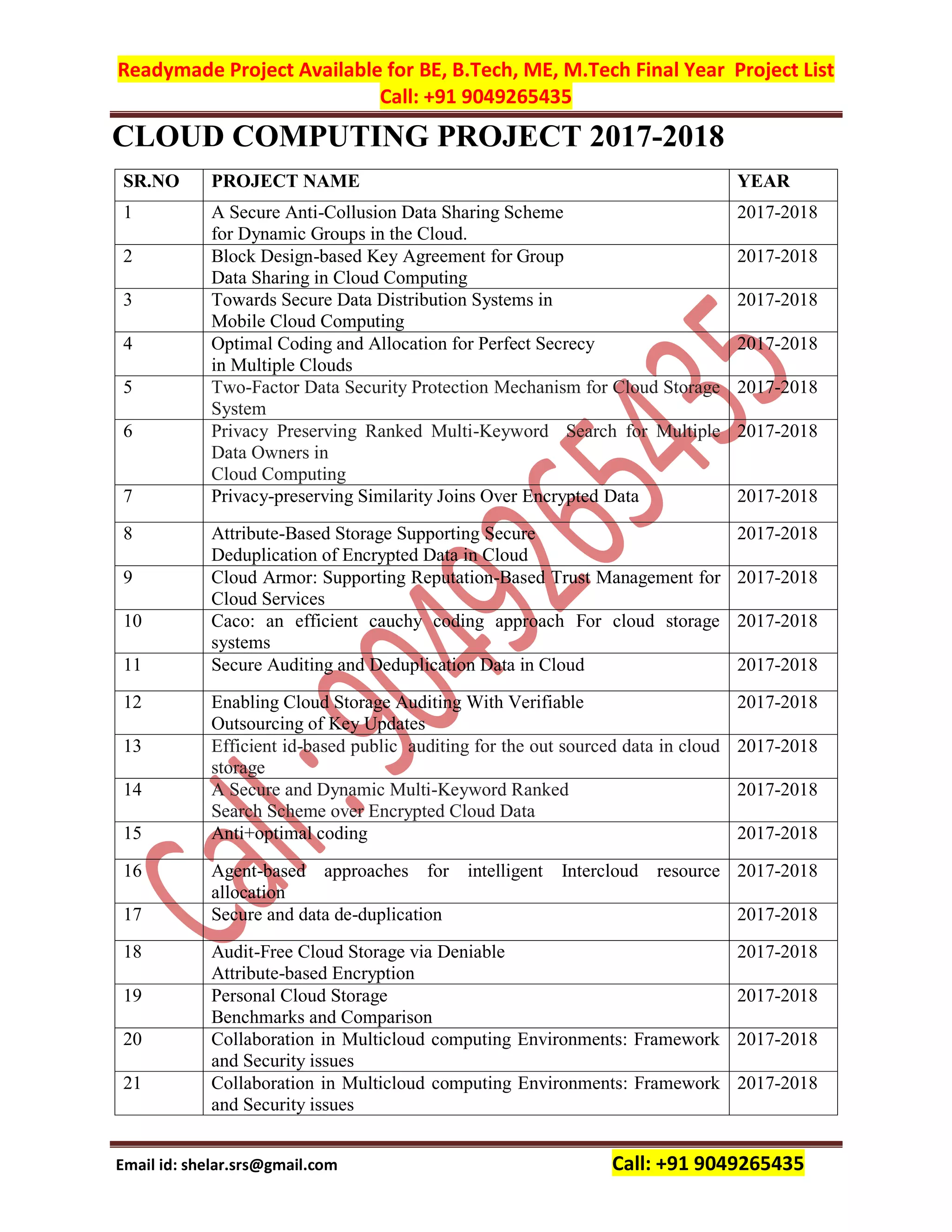 Readymade project available for be b tech me mtech final year project list@ 9049265435 | PDF