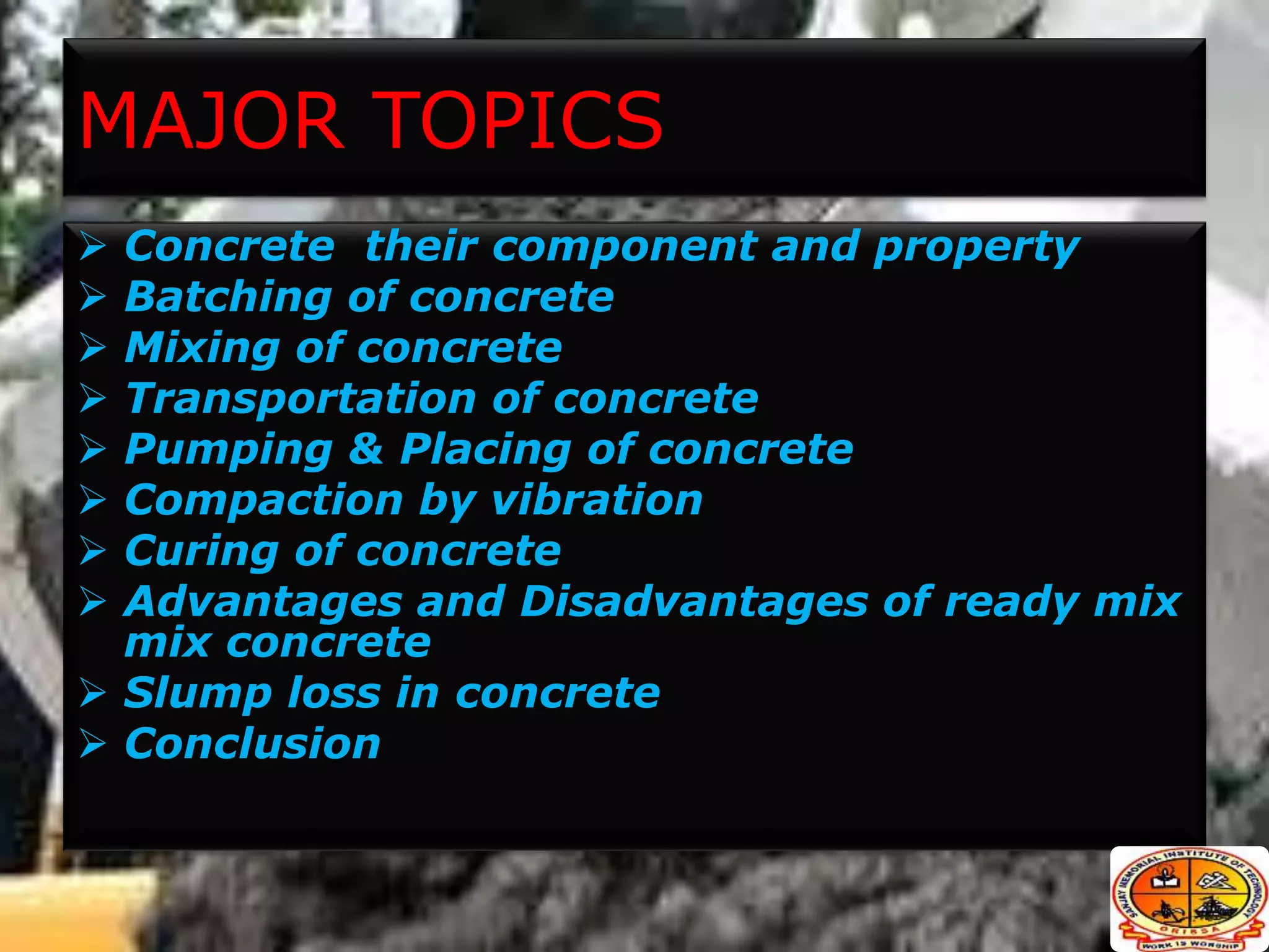 Presentation on Ready mix concrete production process | PPT