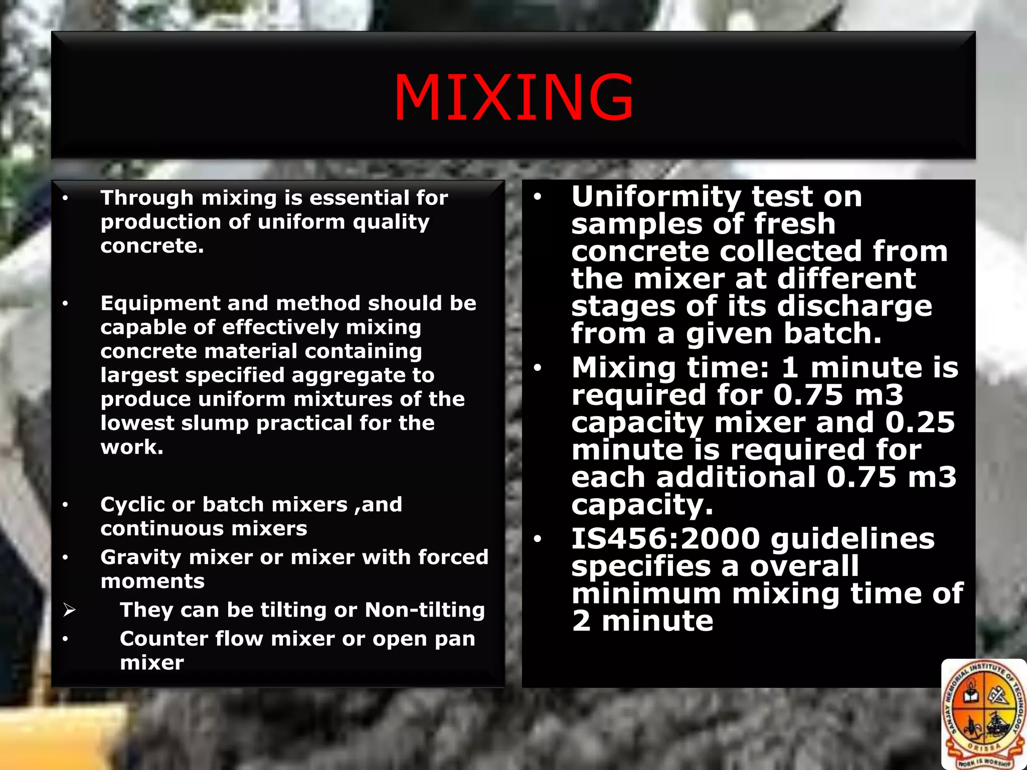 Presentation on Ready mix concrete production process | PPT