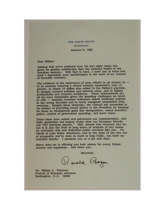 Letter from President Ronald Reagan to William Teichner | DOC